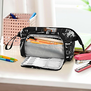 Fisyme Music Rock Pencil Case Large Capacity Pencil Pouch Pen Bag Box Big Makeup Pencil Case Organizer