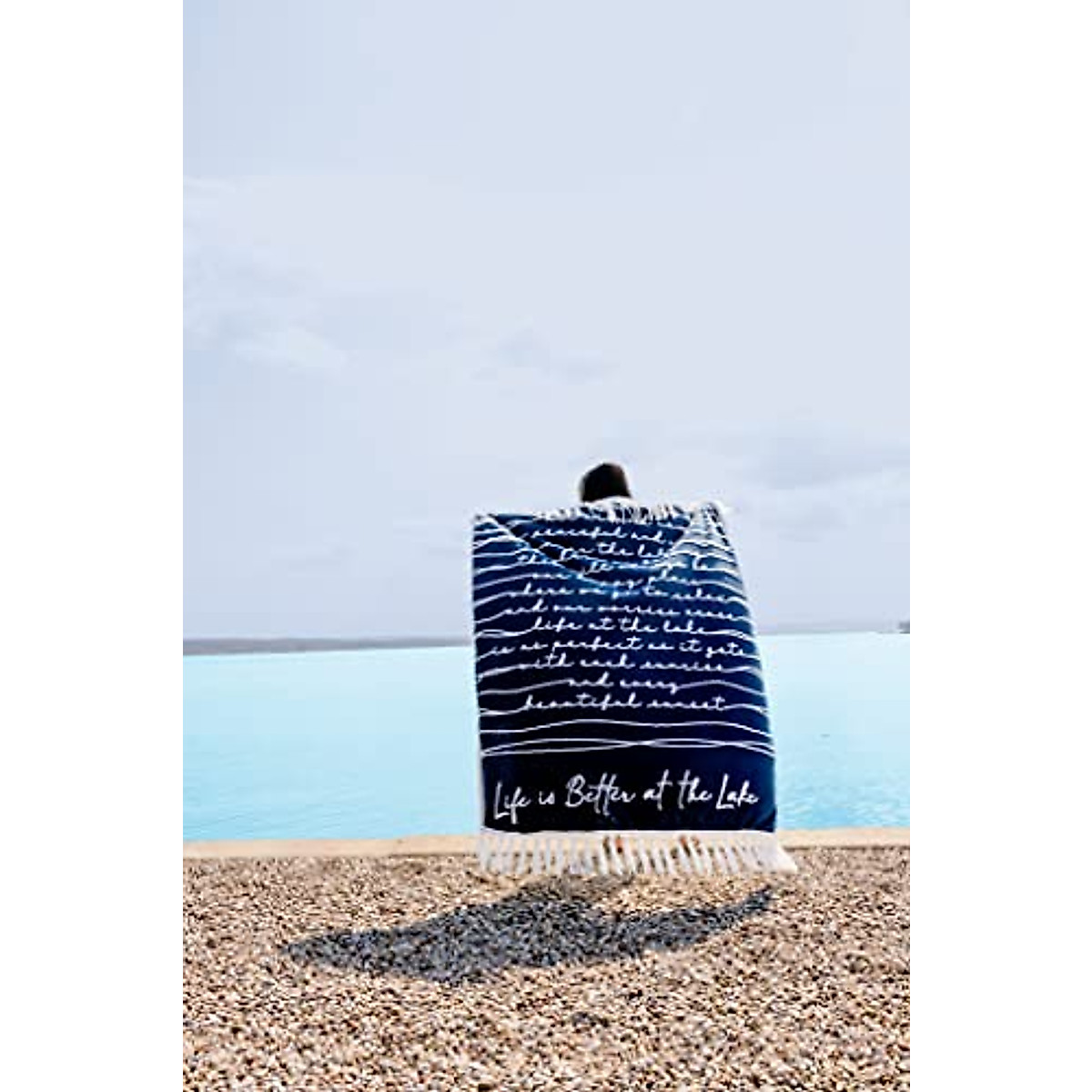 Pavilion - Life is Better at The Lake 50" x 60" Luxury Sherpa Tassel Raised Text Throw Blanket Housewarming Apartment Warming Cottage Lakehouse Gift - Threaded Together