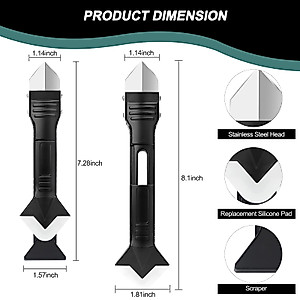 Silicone Caulking Tools, 3 in 1 Caulk Finishing Tool Set, Sealant Grout Remover Scraper Tool, Stainless Steel Head, 5 Silicone Pads, Grout Removal Tool for Kitchen Bathroom Window Floor Sink Joint