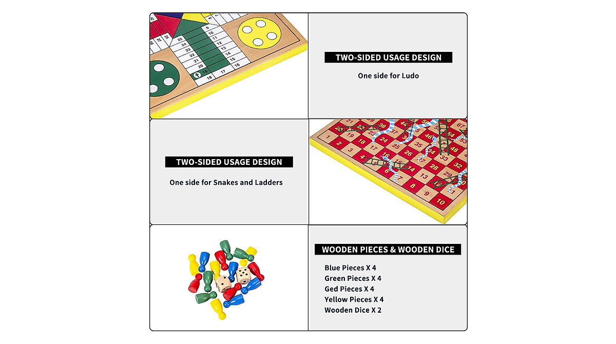 Fun AMEROUS 12" Wooden Ludo Board Game for Family