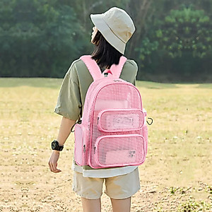 CAMTOP Mesh Backpack for Kids Girls Semi-Transparent See Through Sturdy School Bookbag Casual Daypack for Beach Swim Work Gym (Tie Dye Purple)