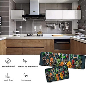 rocxemly Cooking Kitchen Mat Set of 2 Spicy Spice Kitchen Rug Sets 17''x48''+17''x24'' Comfort Standing Mats Waterproof Stain Resistance Non Slip Kitchen Carpet