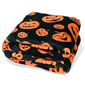 Serafina Home Halloween Throw Blanket: Spooky and Fun Jack's Family Pumpkin Print on Velvet Fleece for Sofa Bed Couch Chair Dorm