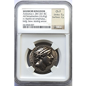 GR 281-261 BC Ancient Seleucid Empire under Antiochus I Authenticated Silver Coin Tetradrachm Choice Fine NGC