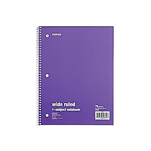 Staples Spiral Notebook 1-subject, 70-count, Wide Ruled, Assorted Colors, 6 Pack