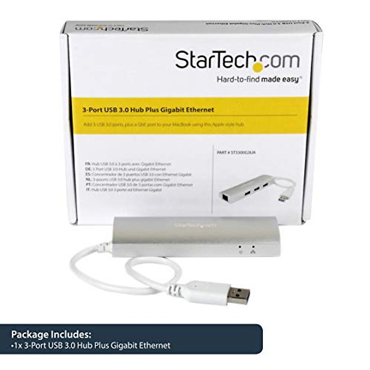 StarTech.com 3-Port USB Hub with Ethernet, 3x USB-A Ports, Gigabit Ethernet, USB 3.2 5Gbps, Bus-Powered, Portable Laptop Hub