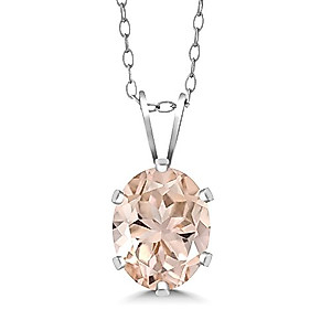 Gem Stone King 925 Sterling Silver Peach Morganite Pendant Necklace For Women (0.65 Cttw, Oval 7X5MM With 18 Inch Silver Chain)