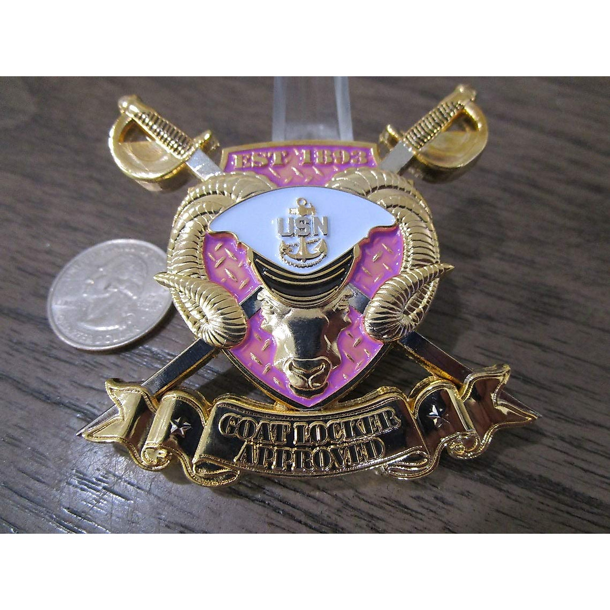 Oneworldtreasures USN Goat Locker Approved Deckplate Certified Female Navy Chief CPO Pink Challenge Coin