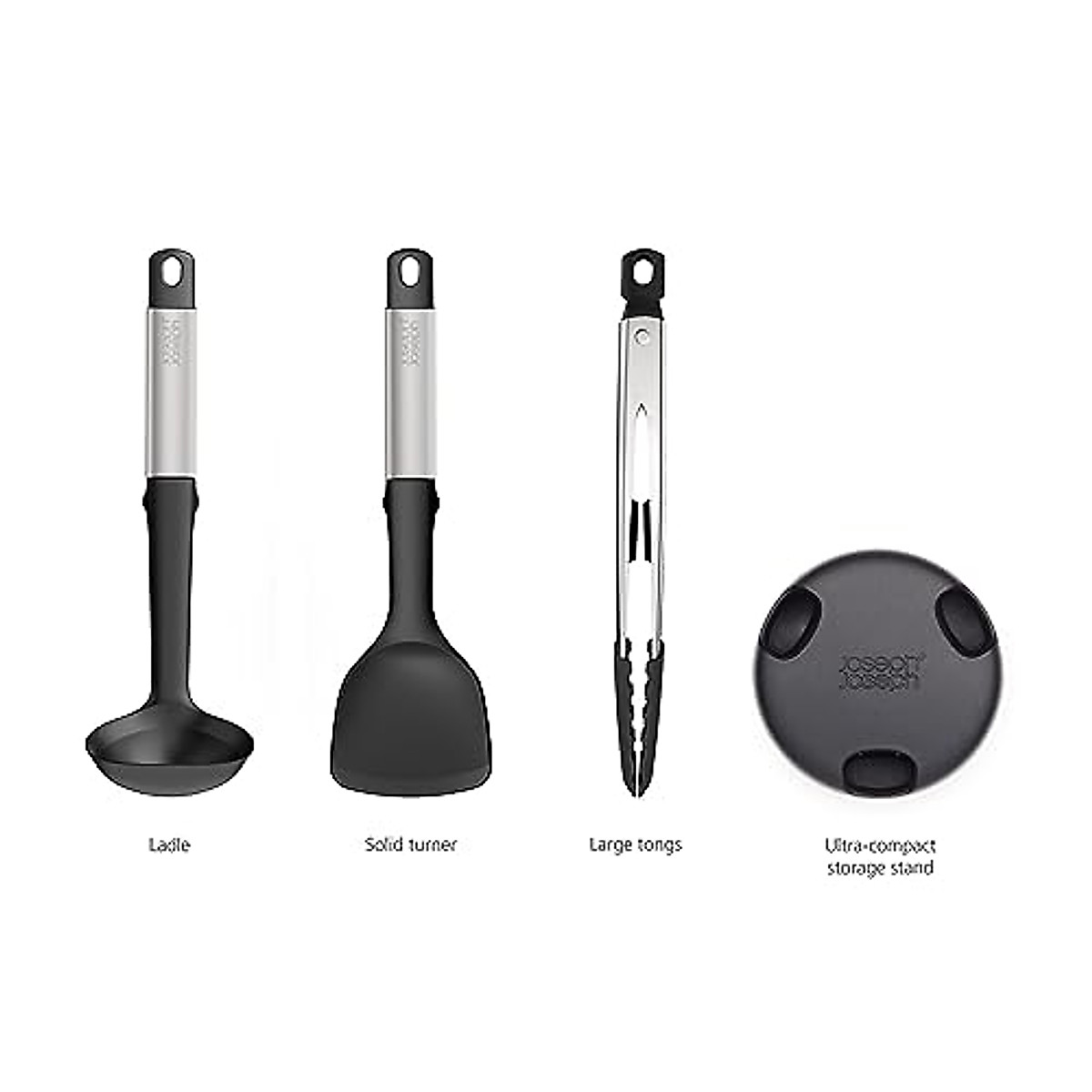 Joseph Joseph Elevate Fusion 3-Piece Silcone Kitchen Utensil Compact Stand, BPA Free, Heat Resistant, Non Stick Utensil Set, Weighted Stainless Steel Handles