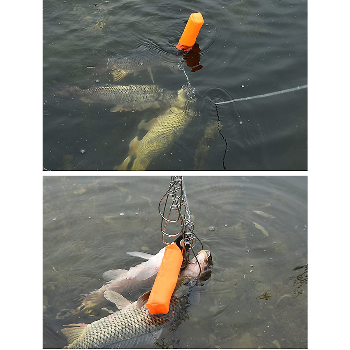 Joyeee Stainless Steel Fishing Stringer for Wading Boat Kayak, with Float Carabiner, 10 PCS Fish Lock and Plastic Handle, 27 FT 300lb Silent Stringer Durable Fishing Gear, Clip Fish Holder, Red