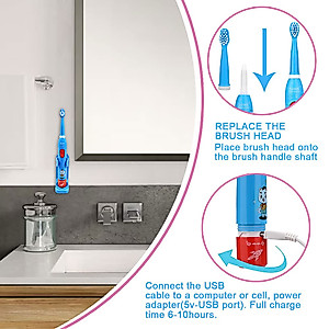 OJV 8630 Kids Sonic Electric Toothbrushes for Children Kids, 6 Modes 2-Min Timer, 6 Brush Heads, USB Rechargeable Power Smart Toothbrush for Girls Oral-Care Age 3-16 with Wall Mounted Holder (Blue)