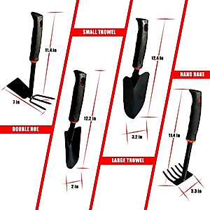 CGT Gardening Hand Tools Set, 5 Piece Refined Iron Garden Work Kit with Non-Slip Ergonomic Handle for Digging Planting, Outdoor Gardening Gifts for Women and Men