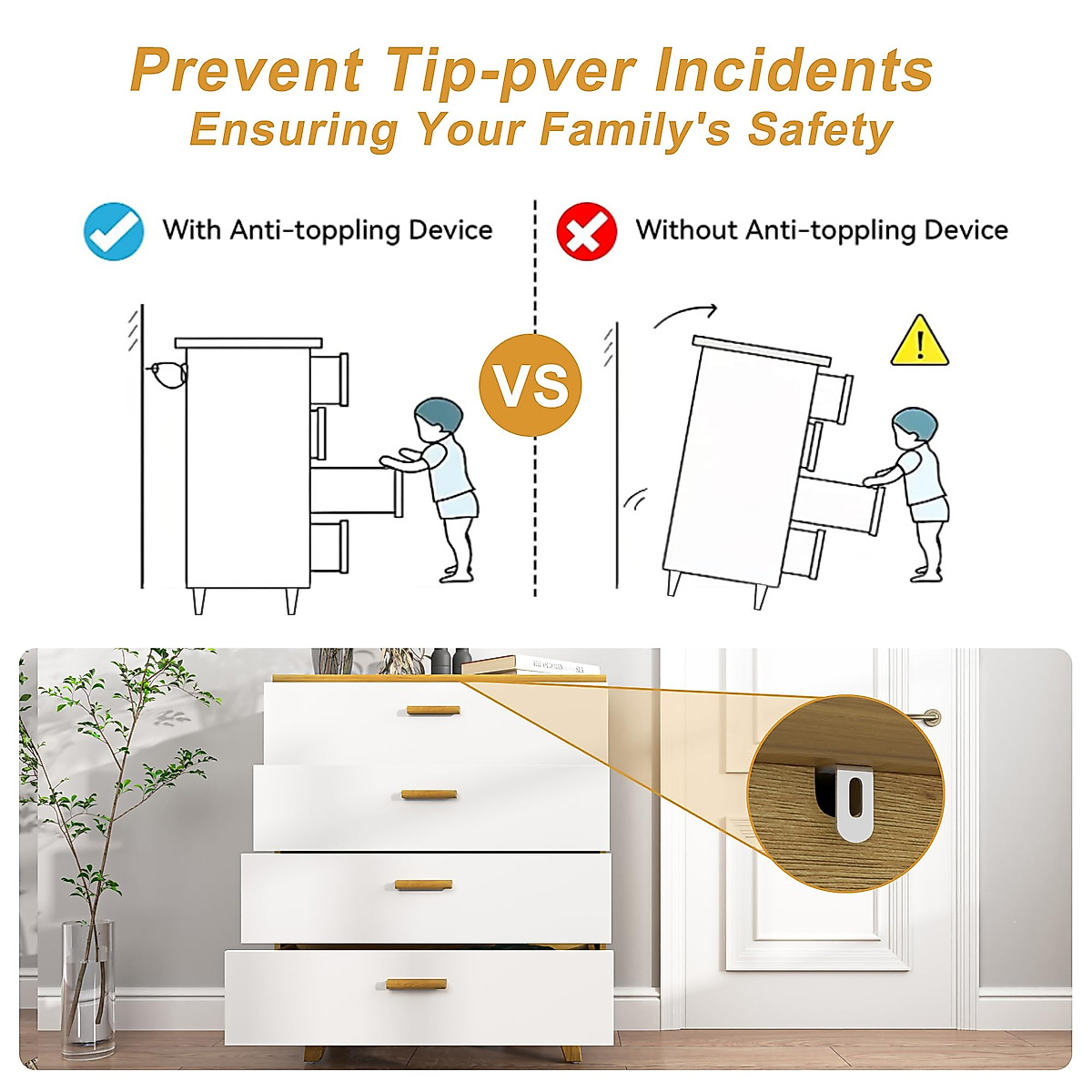 CIPACHO White 4 Drawer Dresser for Bedroom, Modern Wood Storage Chest of Drawers for Nursery, Living Room,Kid Room (4 Drawer)