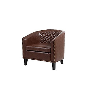 SSLine Armchair Barrel Club Chair,Modern PU Leather Accent Chair Arm Club Chair w/Nailheads and Solid Wood Legs,Tub Barrel Style Lounge Chair for Living Room Bedroom Reception Room (Brown)