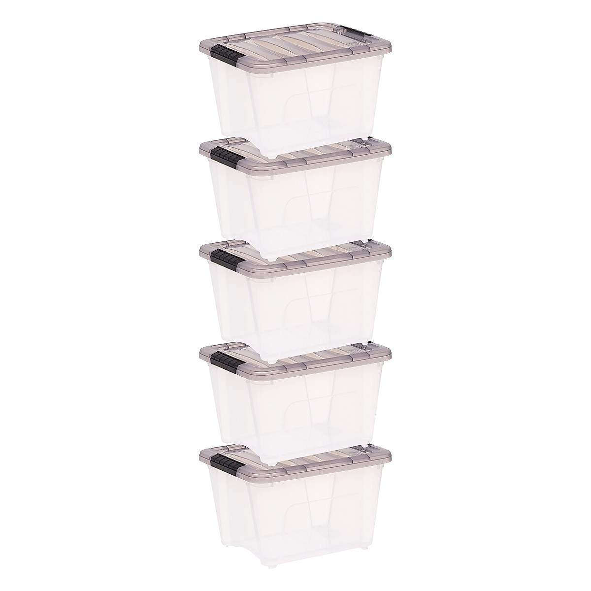 IRIS USA 19 Quart Stack & Pull Clear Plastic Storage Box, Gray, 5 Pack