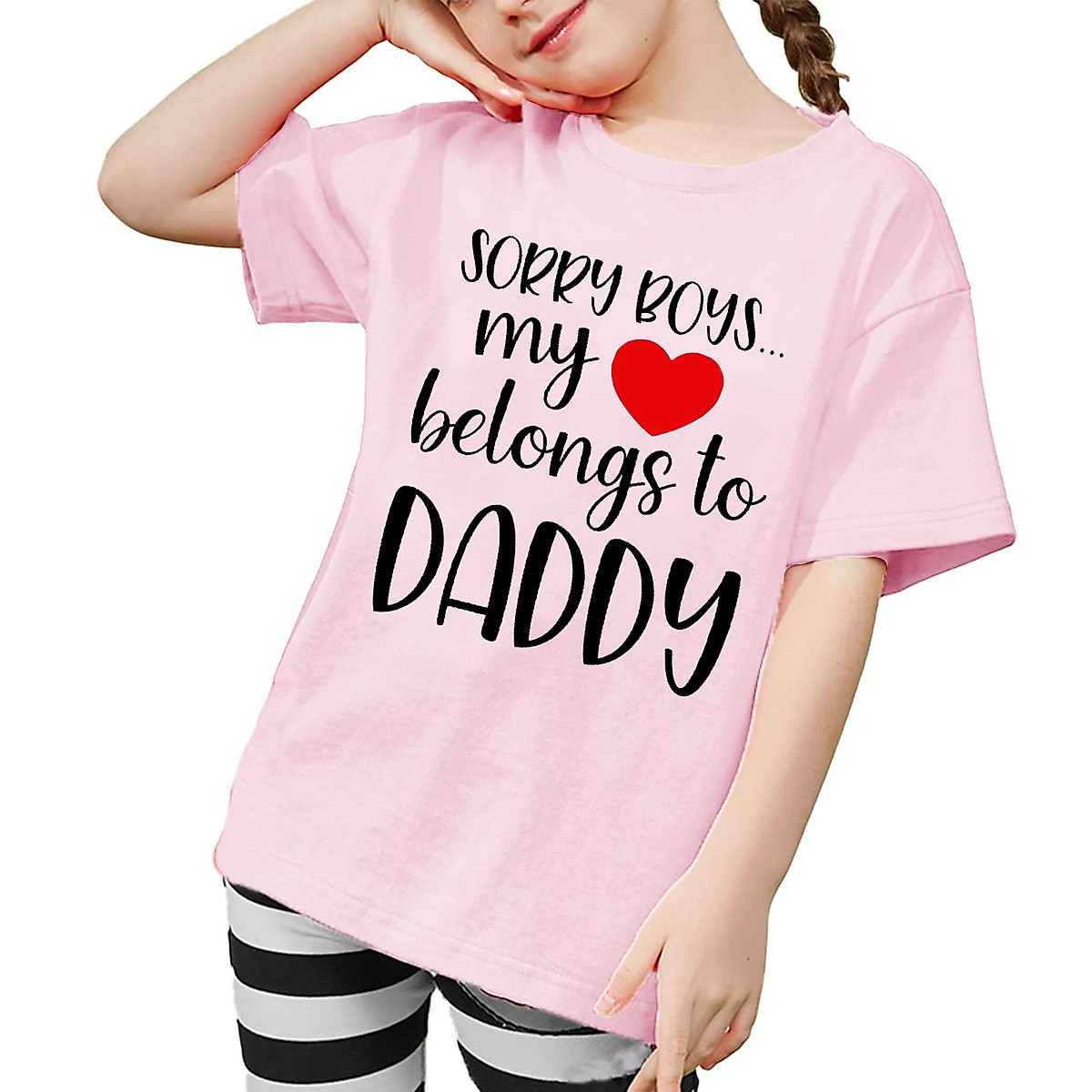 Kids Girls Valentine's Day Shirts Sorry Boys My Heart Belongs to Daddy Tshirt Toddler Valentine T-Shirt Graphic Tee Tops