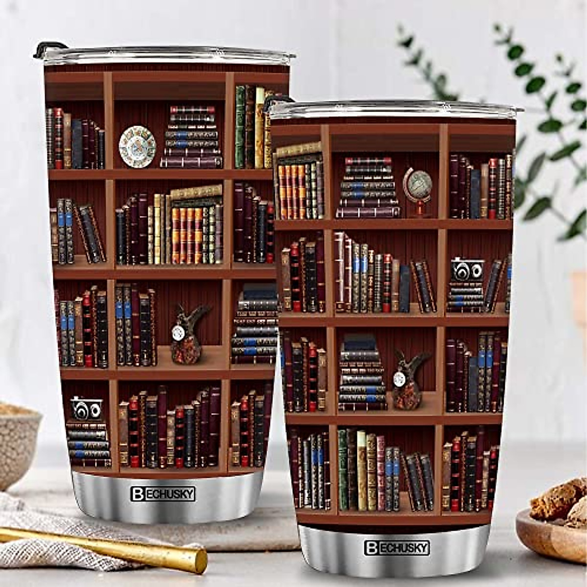 BECHUSKY Bookshelf Tumbler Library Bookshelf Tumbler Book Lover Tumbler Librarian Reading Book Bookish Gift For Friends Readers Bookworm Men Women His Her On Birthday Christmas Anniversary Holiday