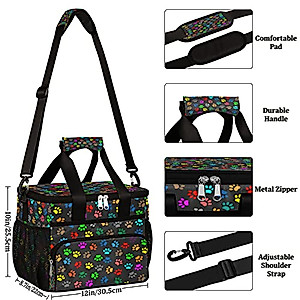 Insulated Lunch Bag, Colorful Dog Paw Print Reusable Lunch Box Leakproof Cooler Tote Bag Large Lunchbox Freezable Lunch Bag with Adjustable Shoulder Strap for Women Men Picnic Work Beach