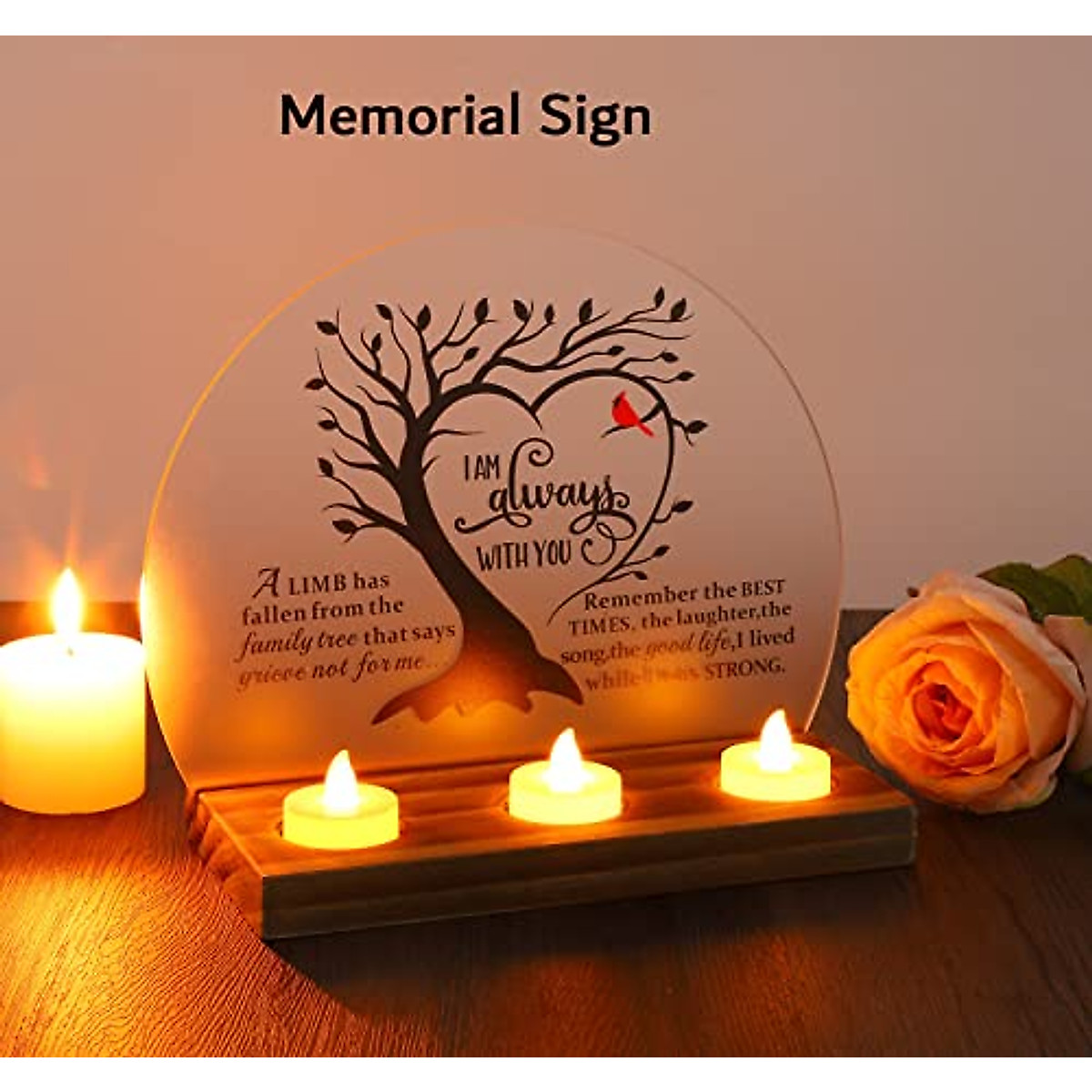 LESEN Sympathy Gifts for Loss of Mom Father Mother Loved One, in Memory of Loved One Gifts,Memorial Thoughtful Remembrance Gift,Acrylic Sign with LED Candle