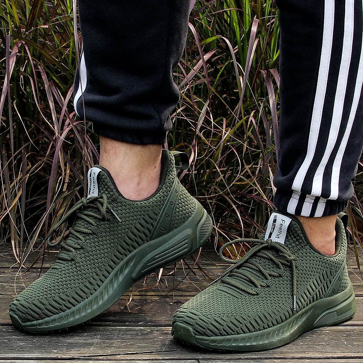 Feethit Mens Slip On Walking Shoes Blade Workout Shoes Breathable Tennis Sneakers Olive Green Size 10.5