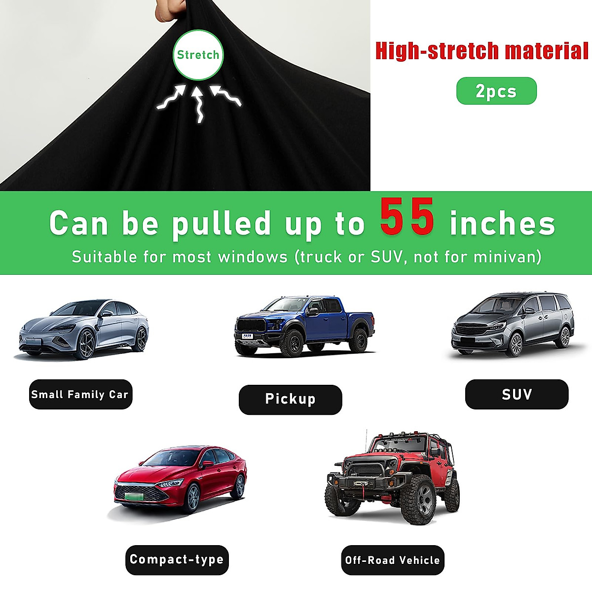 Kewucn 2PCS Car Window Shade, 23.6"×20" Zipper Breathable Mesh Side Window Sun Shades Covers, Glare and UV Rays Protection for Baby, Auto Camping Privacy Sun Protector Fits Most Cars (Rear Window)