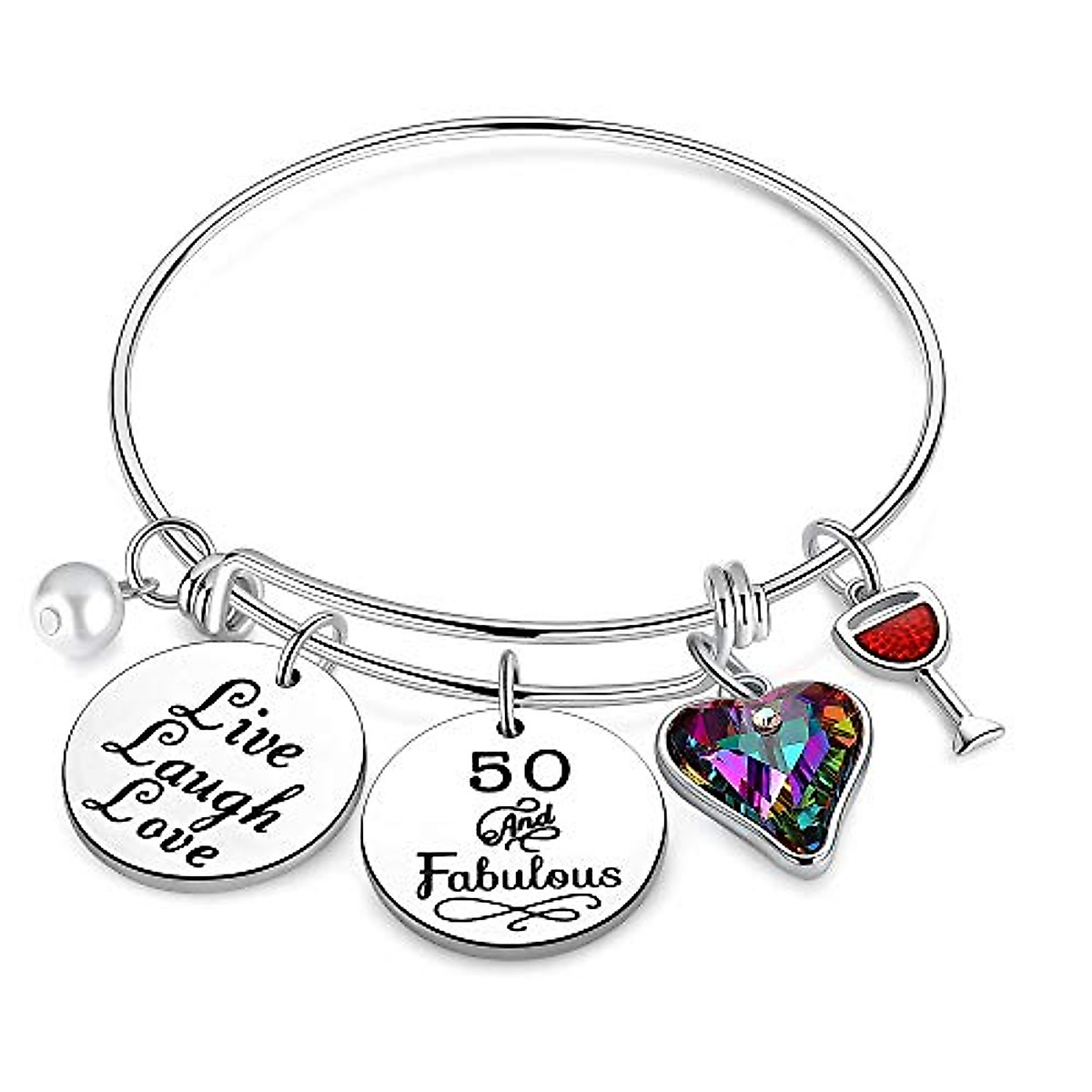 Ursteel 50th Birthday Gifts Women, Gift for 50th Birthday Woman Turning 50 Years Old Birthday Gifts for Sister Women Friends Female, 50 and Fabulous Bracelet Happy 50th Birthday