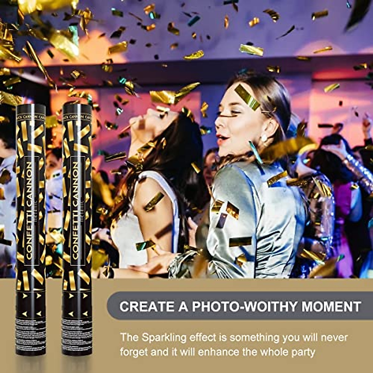 Gold Confetti Cannon Party Poppers,15 Inch+Longer Confetti Poppers(5 Packs)Confetti Shooters for Birthday Wedding Celebration Photo Shoot New Year's Eve confetti Gun