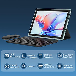 ECOPAD 2023 Android Tablet with Keyboard, Android 13 Tablet 8GB RAM 128GB ROM 1TB Expandable,10" Inch IPS 1280 * 800 Android Tablet with 2.4GHZ WiFi,BT 5.0 (Blue)