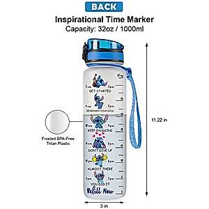 GEPOSTORE Blue Allien 32 Oz Water Track Bottle, Stop Slacking Drink Your Bottle With Time Marker, Bottles, Motivational Insulated Gift For Cute Lovers