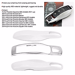 Car Key Case For Porsche 911 Panamera Macan Boxste Key Fob Protector Cover Shell Case Trim Replacement (White + Silver)