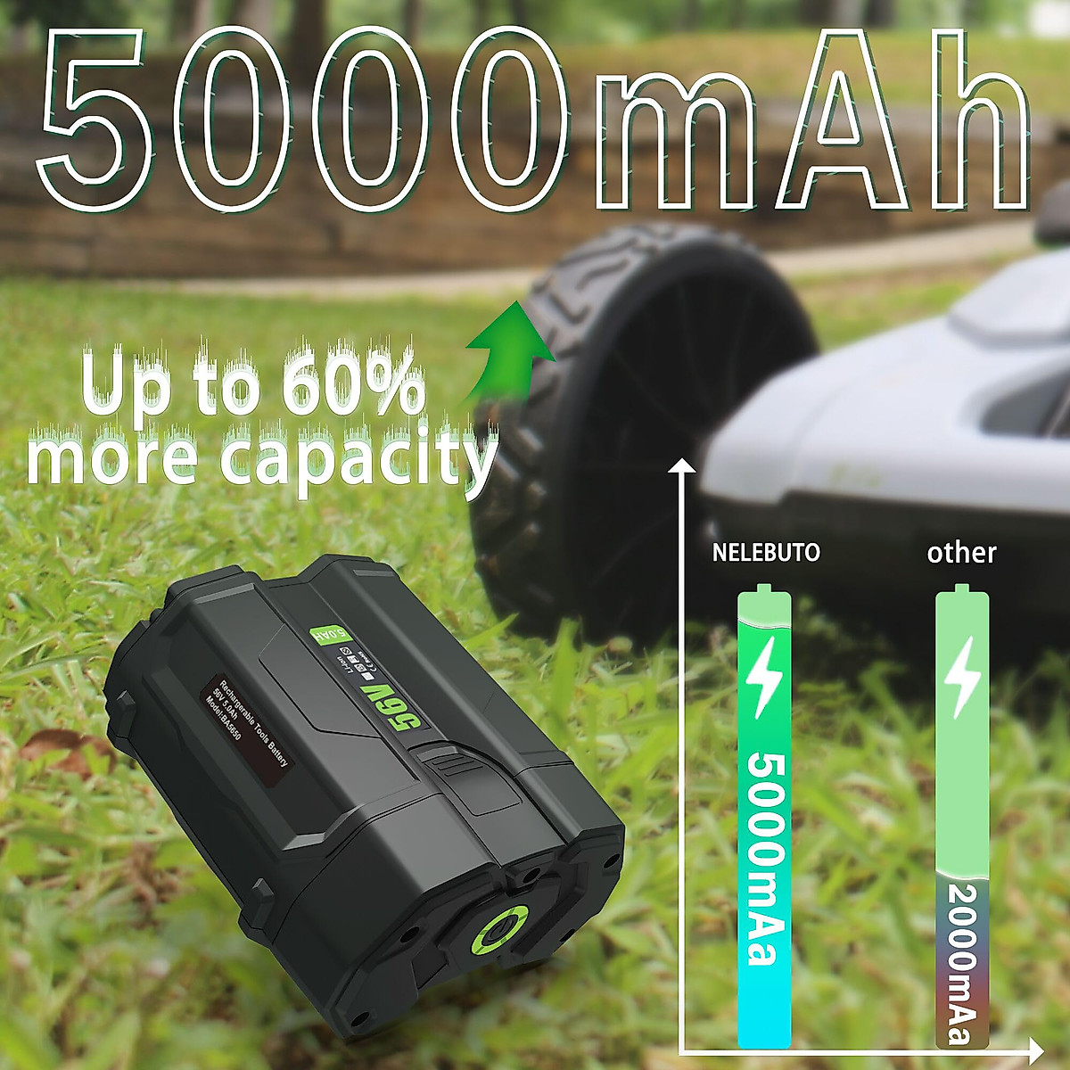 NELEBUTO Replacement EGO 56V Battery,5.0Ah Battery Compatible with All EGO 56 Volt Power+ Tools