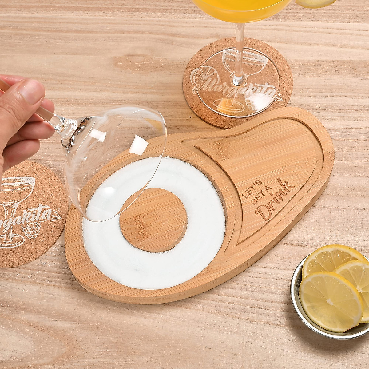 WILLOWDALE Margarita Salt Rimmer Set w/Coasters, Margarita Glass Rimmer for Cocktails Bamboo Sugar and Salt Rimmer for Drinks, Tequila Gifts for Men Margarita Kit Bar Tools for 4.7" Margarita Glasses
