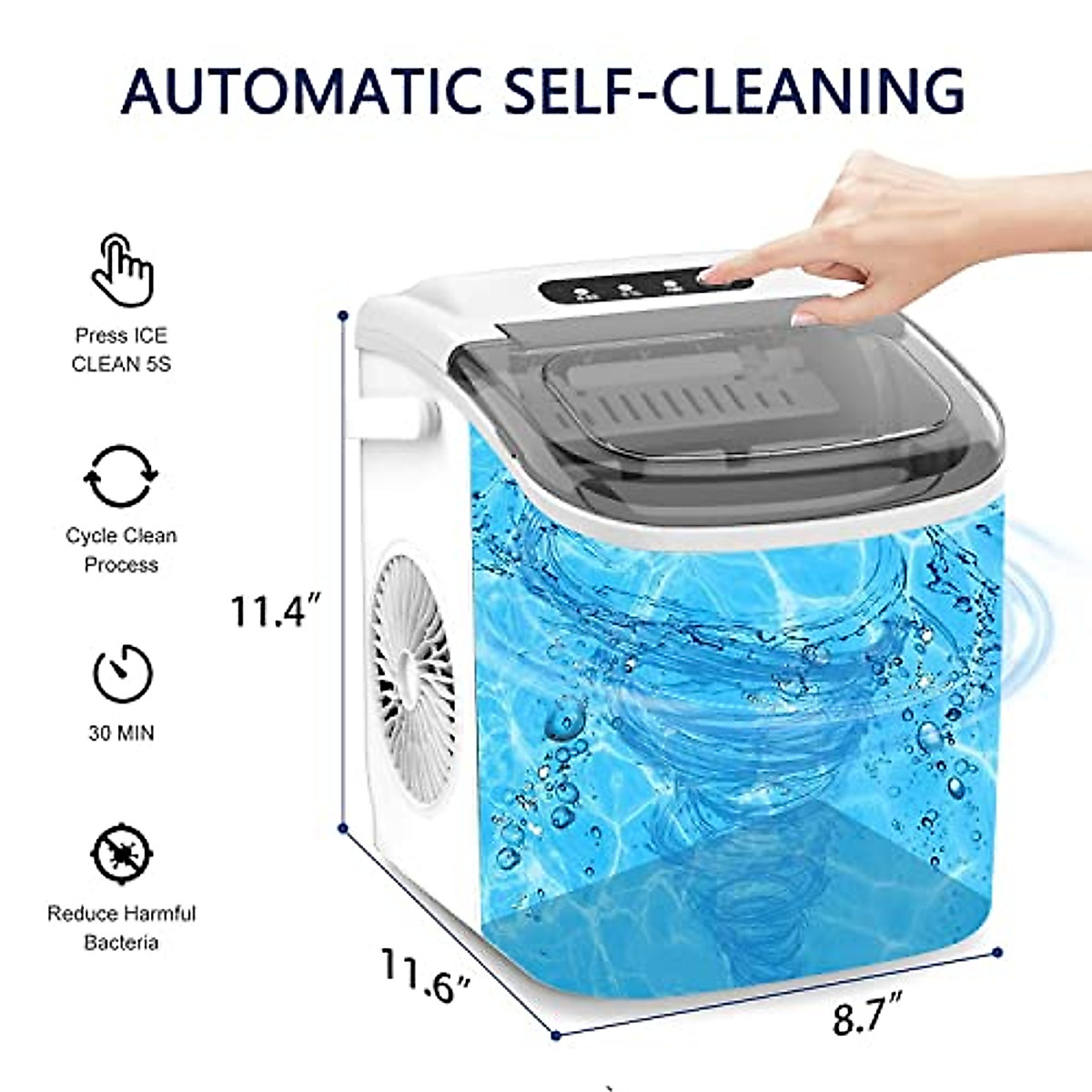 Ice Maker Machine Countertop, 26 lbs in 24 Hours, 9 Cubes Ready in 6 Mins, Self-Cleaning, Portable Ice Maker with Ice Scoop and Basket,White