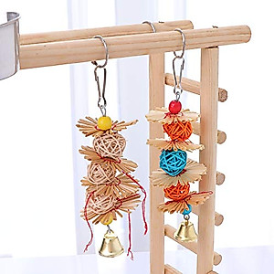 Scicalife 2pcs Parrot Biting Toy Hanging Rattan Ball Bell Parrot Cage Pendant Birds Playing ToyPet Gift