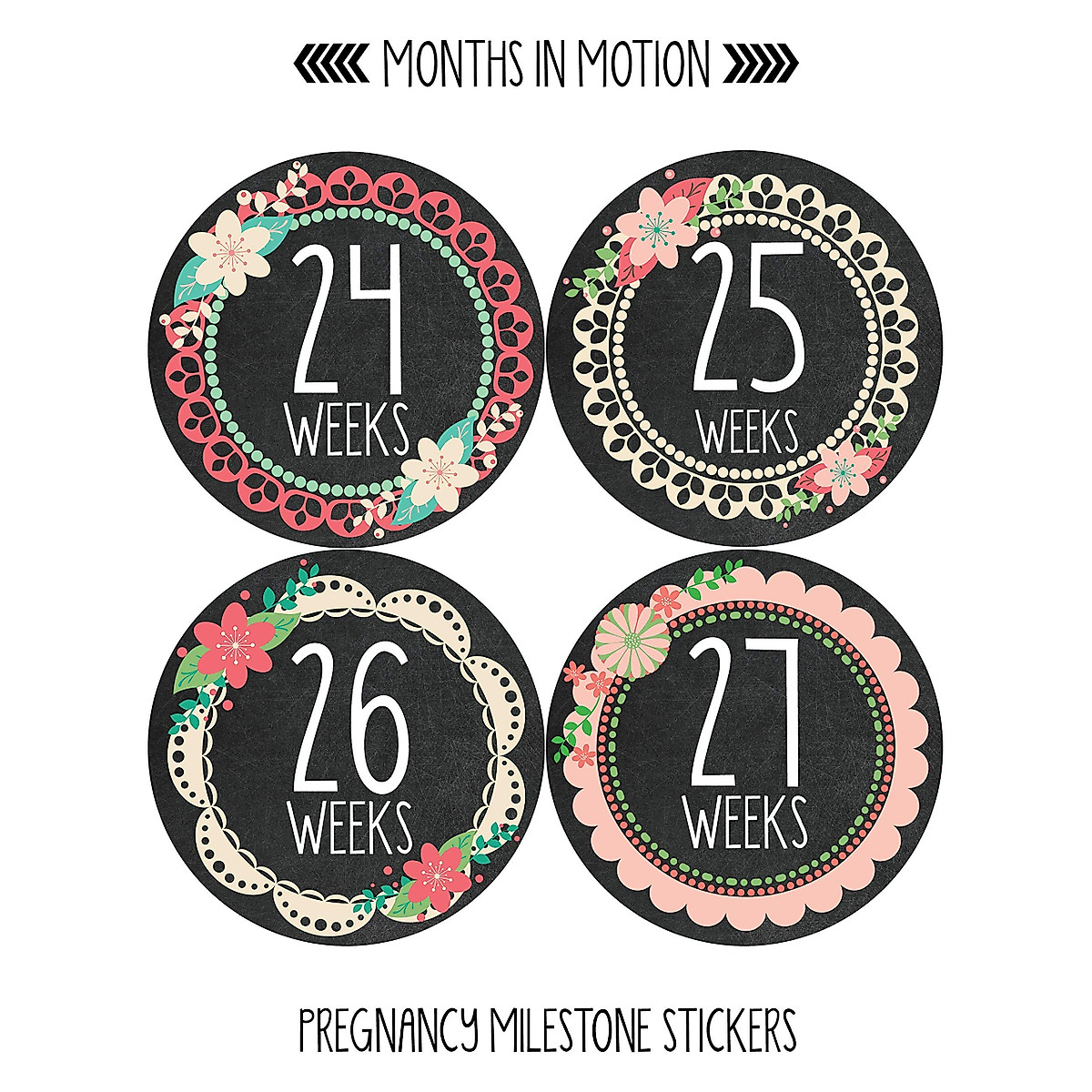 Months In Motion Pregnancy Weekly Belly Growth Stickers - Week to Week Pregnant Expecting Photo Prop - Maternity Keepsake - Baby Bump - Large Set of 36 Weekly Photo Sticker
