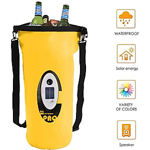ztarx Waterproof Dry Bag Speaker, Dry Bag Backpack with Bluetooth Speaker Solar Powered and USB Powered 20L Roll Top Dry Sack Keeps Gear Dry for Kayaking, Rafting, Boating,Camping (Yellow-2.1)