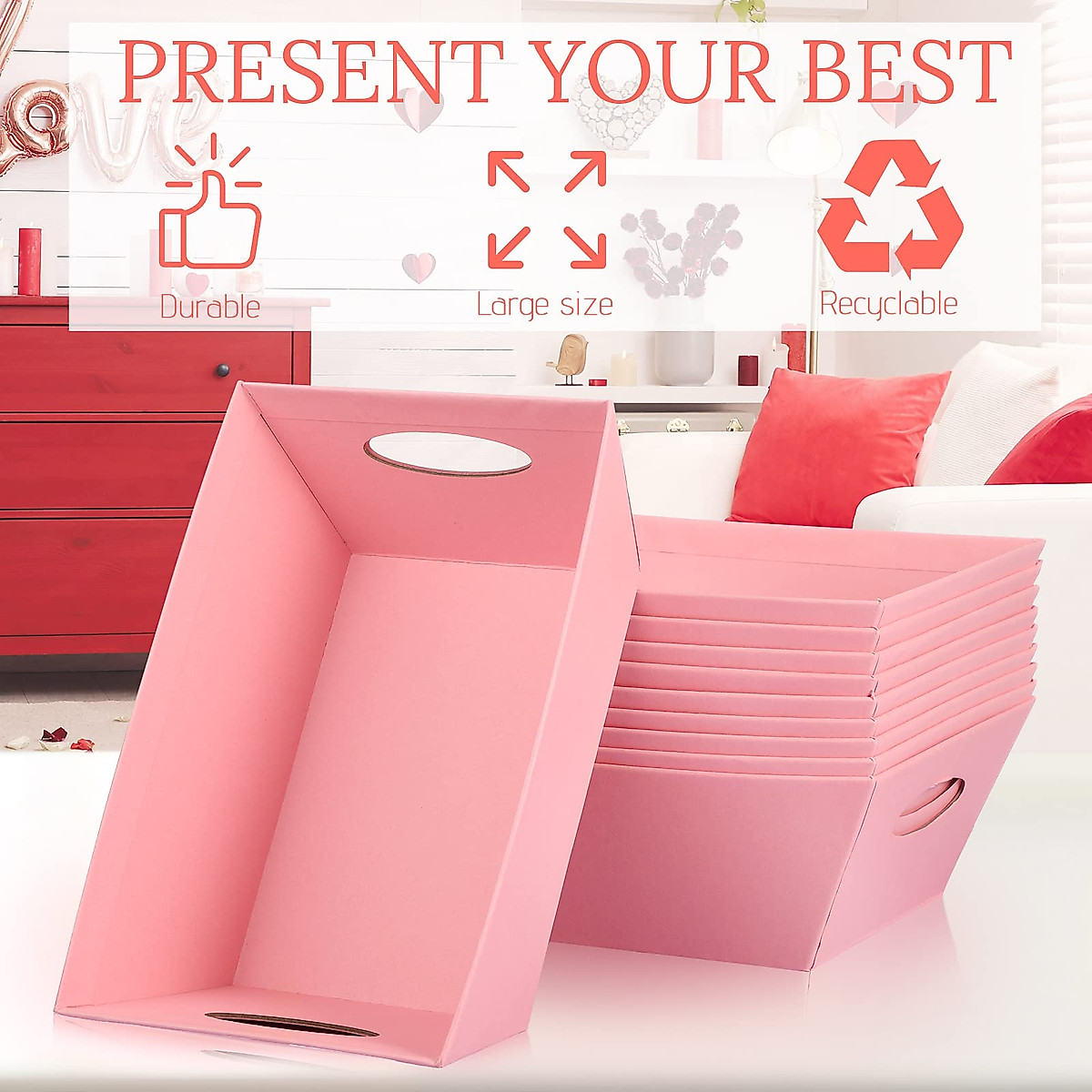 12 Pack Baskets for Gifts Empty 6.5 x 9.8" Small Rectangular Pink Basket with Handles Bulk Gift Basket Market Tray Favor for Valentines Mother's Day Birthday Wedding Bridesmaid