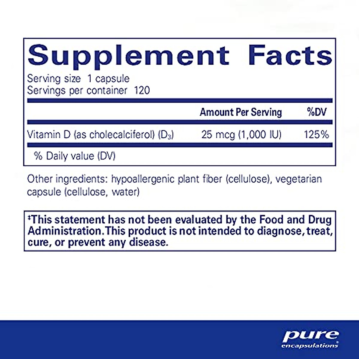 Pure Encapsulations Vitamin D3 25 mcg (1,000 IU) | Supplement to Support Bone, Joint, Breast, Heart, Colon and Immune Health* | 120 Capsules