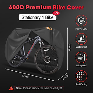 Comnova Bike Cover for 1 Bike - Outdoor Bike Cover for Stationary 1 Bike Waterproof Heavy Duty, 600D Bicycle Covers for Single eBike, Mountain Bike, Road Bike, Hybrid Bike, Beach Cruiser Bike Storage
