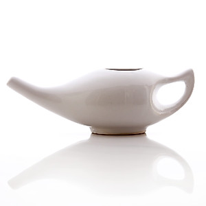 Handmade Ayurvedic Ceramic Neti Pot for Nasal Cleansing & Sinus| Premium Handcrafted Durable, Dishwasher Safe, for Nasal Cleansing + 5 Sachet Neti Salt, 225 Ml. (7.6 FL Oz) Capacity -White Color