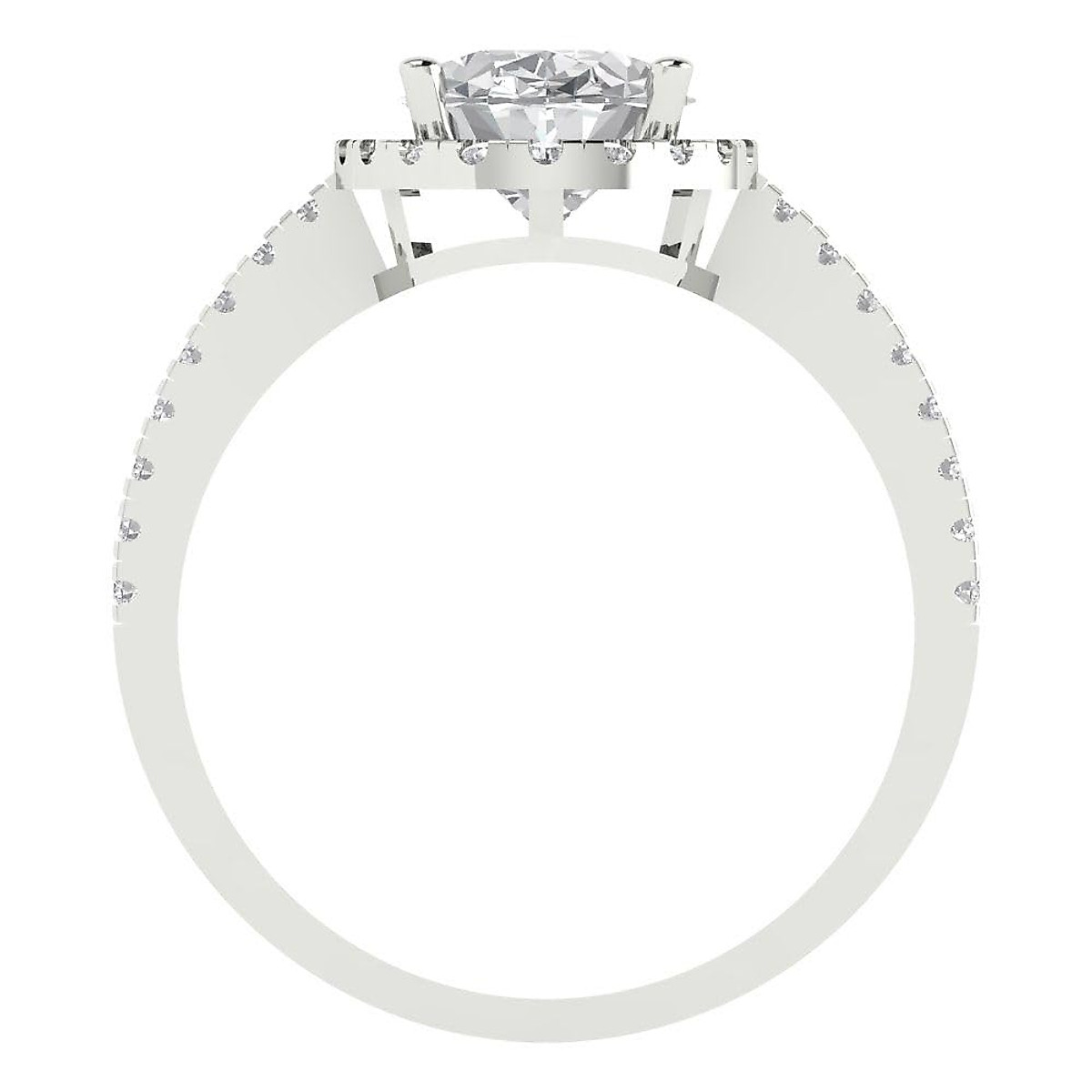 2.27 Ct Oval Cut Clear Simulated Diamond Solid 14K White Gold Halo Solitaire W/Accents Engagement Promise Bridal Ring SZ 5.75