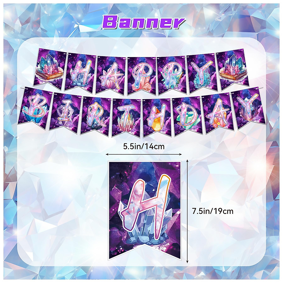 Crystal Party Supplies Crystal Birthday Party Decorations Includes Crystal Happy Birthday Banner Cake Topper Cupcake Toppers Balloons for Crystal Diamond Birthday Party Geology Decorations