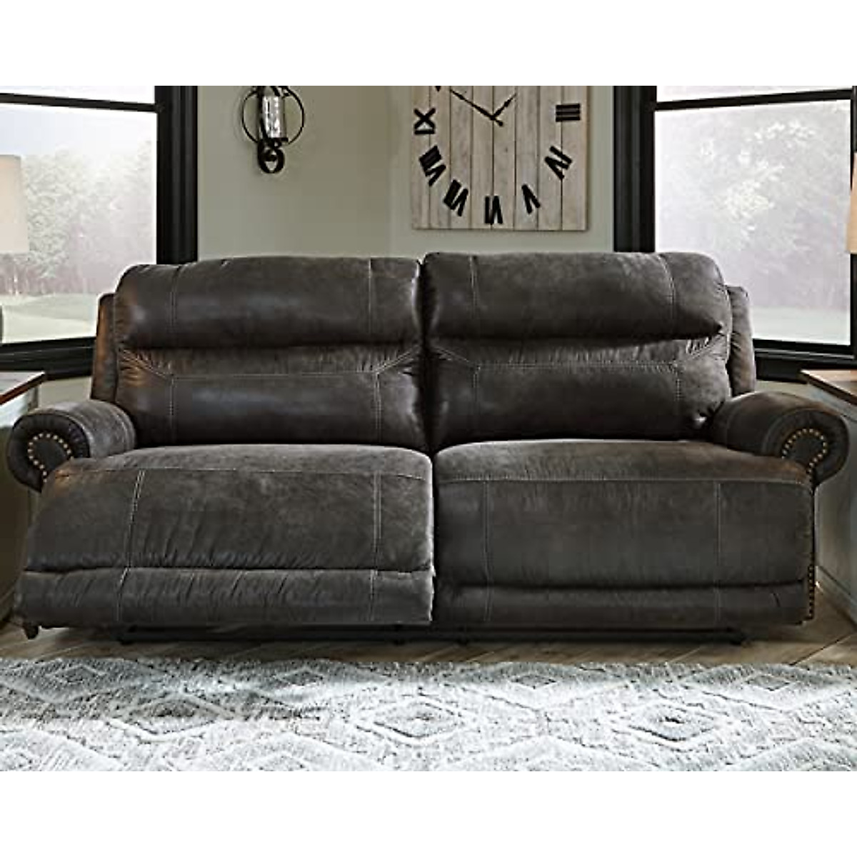 Signature Design by Ashley Grearview 2 Seat Power Reclining Sofa with Adjustable Headrest, Dark Gray