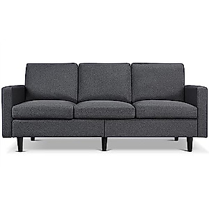 Yaheetech Contemporary Sofa 78.5’’ W 3-Seater Sofa Couch with Tufted Back Cushion Linen Fabric Upholstered Loveseat for Living Room Bedroom Gray