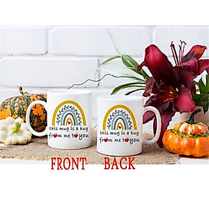 Qsavet This Mug is A Hug from Me to You, Thinking of You, Rainbow Mug, Funny Birthday Gift, Christmas Gift, Mom Gift, Encouragement, Novelty Coffee Mug for Mom, Dad, Wife, Husband, Coworker - 11oz