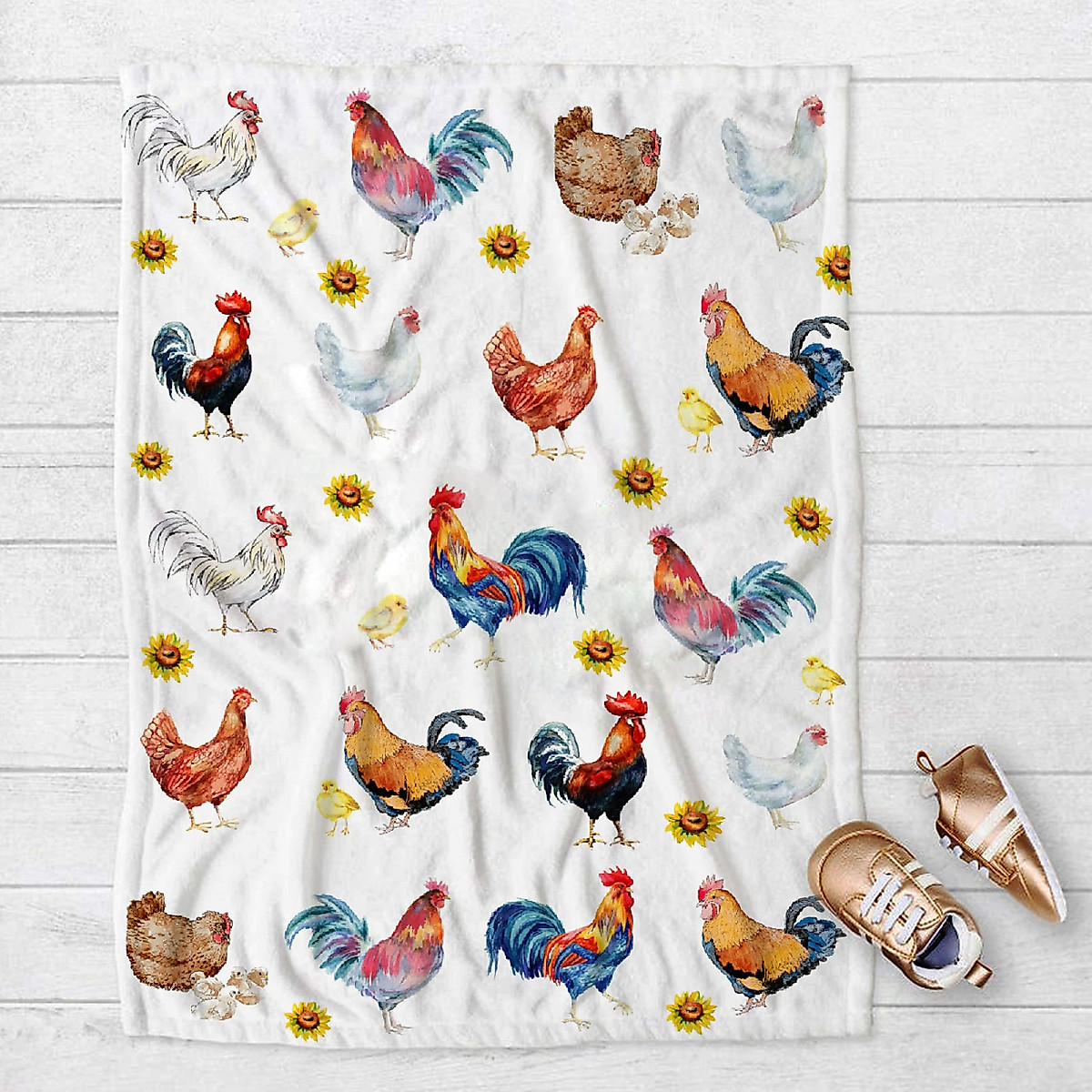 Aozyhug Chicken Blanket Sunflower Rooster Chickens Blanket Chicken Stuff Swaddle Blanket Girl Chicken Themed Gifts Toddler Baby Blankets for Crib Stroller (30"x40" Inches)
