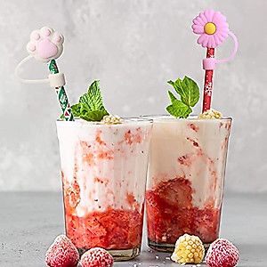 8 Pieces Silicone Straw Tips Cover Reusable Drinking Straw Lids Sunflower Cherry Blossom Rainbow Cat Paw Straw Cap Cover for 6-8 mm Straws Anti-dust Straw Tips Plugs