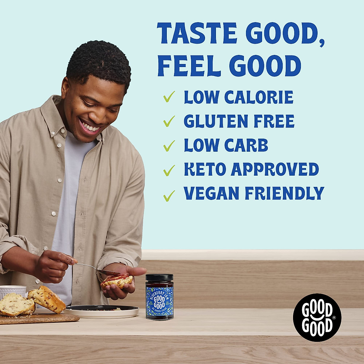 Good Good No Added Sugar Blueberry Jam - Keto Friendly Jelly - Low Carb, Low-Calorie and Vegan - Diabetic Friendly - 12oz / 330g (Pack of 2)