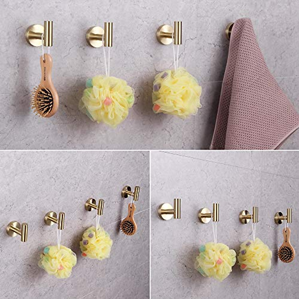 GERZWY SUS 304 Stainless Steel Bath Coat Hook Towel/Robe Clothes Hook for Bathroom Kitchen Modern Hotel Style Wall Mounted Brushed PVD Zirconium Gold 4 Pack