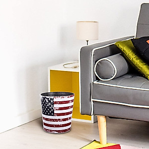 PRETYZOOM US Flag Vintage Leather Trash Can Wastebaske PU Leather Trash Bin Retro Toilet Paper Bin Garbage Can for Bathroom Kitchen Bedroom Office